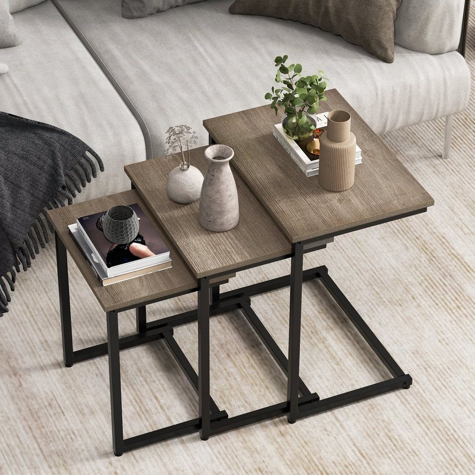 Costway Beistelltisch 3er Set Couchtisch C Form Metallrahmen Stapelbar